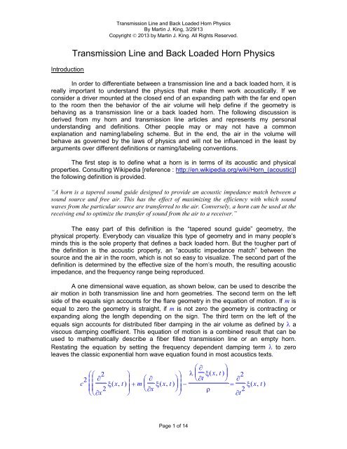 Transmission Line And Back Loaded Horn Physics Quarter