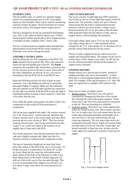 Computer Dual Unipolar Stepper Motor Driver / Controller (3113)