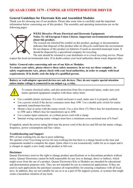 PC / Standalone Unipolar Stepper Motor Driver (3179) - Quasar ...