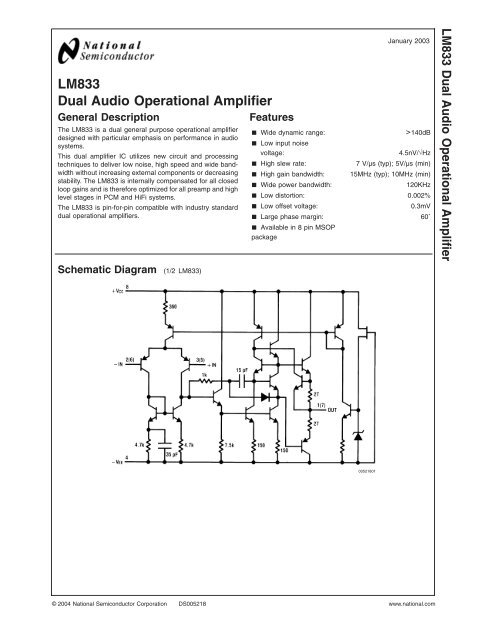 LM833 Dual Audio Operational Amplifier
