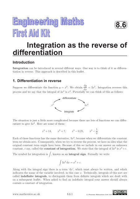 8 6 Integration As The Reverse Of Differentiation Mathcentre