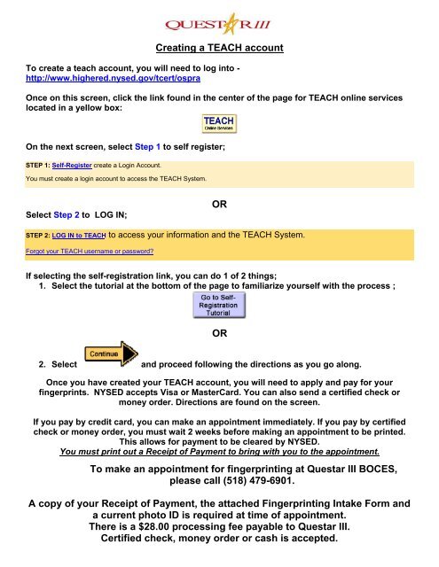 Creating a TEACH Account - Questar III