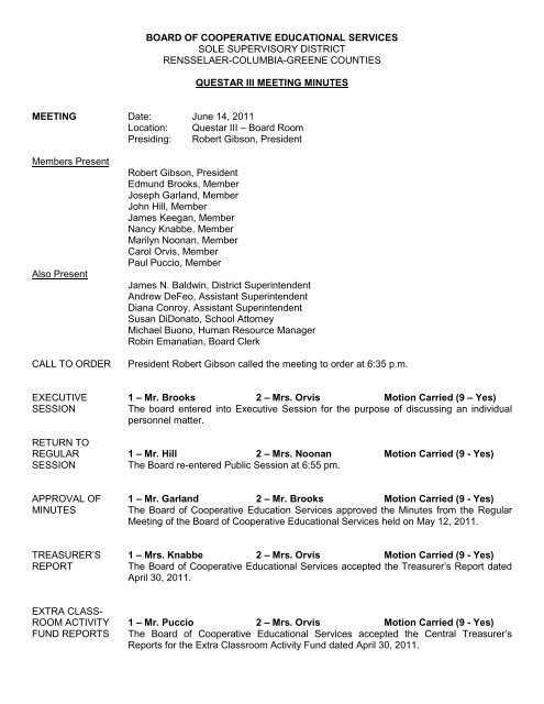 BOARD OF COOPERATIVE EDUCATIONAL SERVICES - Questar III