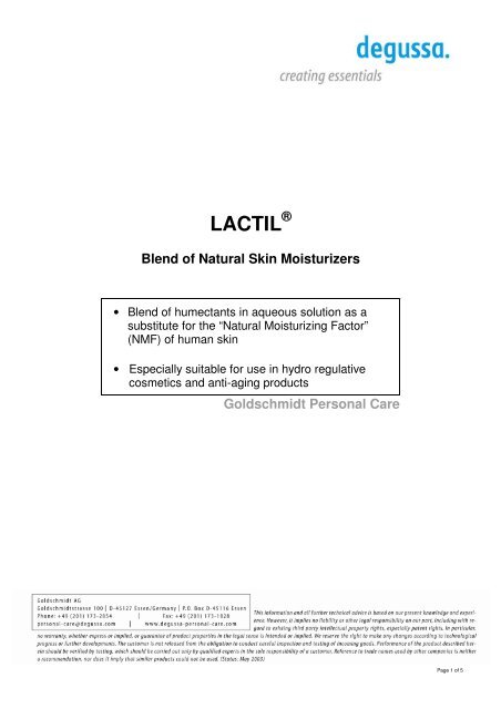 LACTIL â Blend Of Natural Skin Moisturizers - Quetzal Quimica