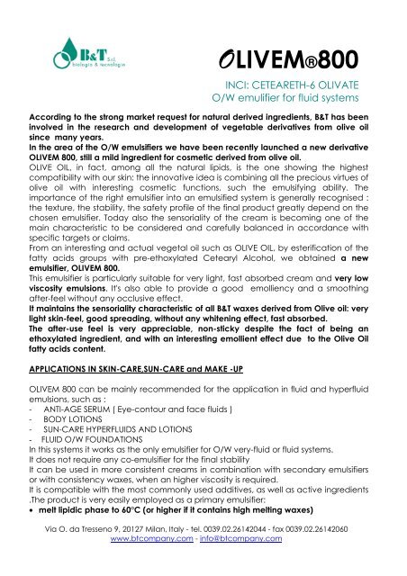 OLIVEMÂ®800 - Lotioncrafter