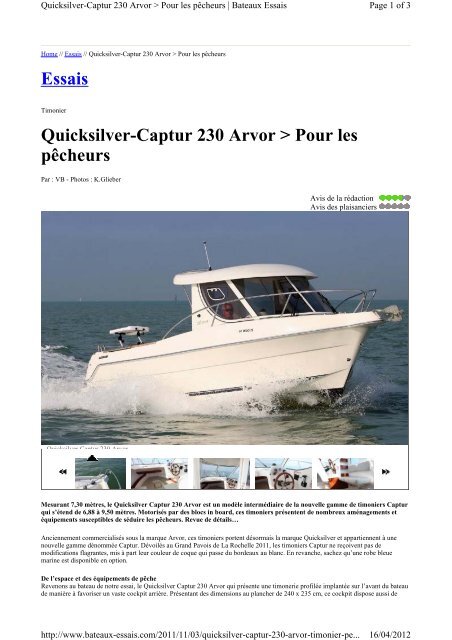 Essais Quicksilver-Captur 230 Arvor > Pour les ... - Quicksilver Boats