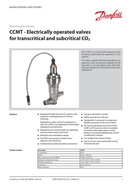 CCMT - Electrically operated valves for transcritical and subcritical ...