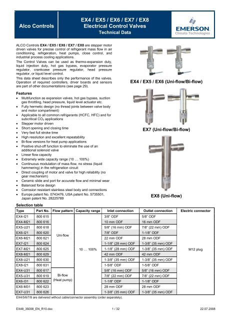 Alco Controls EX4 / EX5 / EX6 / EX7 / EX8 Electrical Control Valves