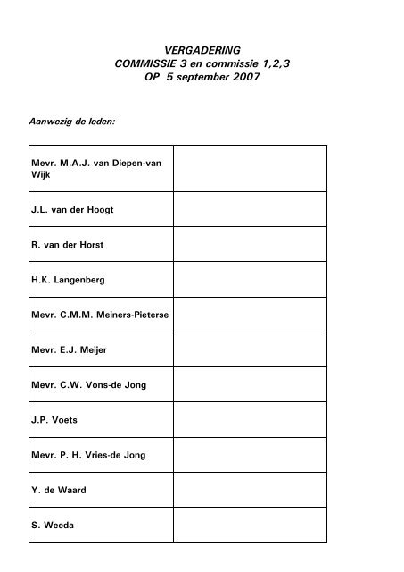 Presentielijst commissie 3