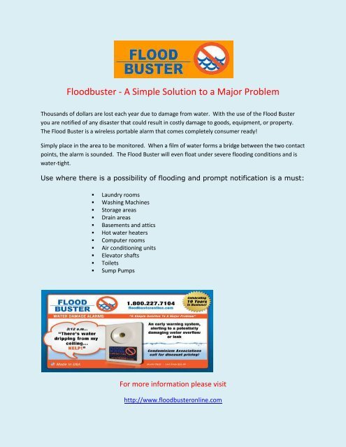 Floodbuster - A Simple Solution to a Major Problem