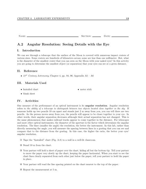 A.2 Angular Resolution: Seeing Details with the Eye