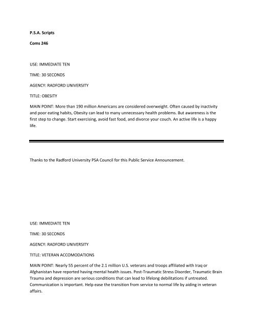 PSA Scripts - Radford University