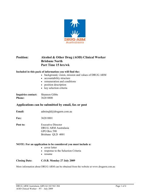 Position: Alcohol & Other Drug (AOD) Clinical Worker ... - Drug Arm