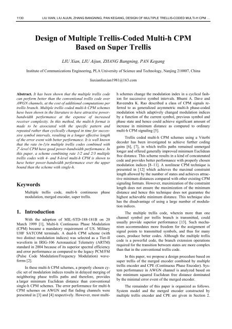 Design Of Multiple Trellis Coded Multi H Cpm Radioengineering