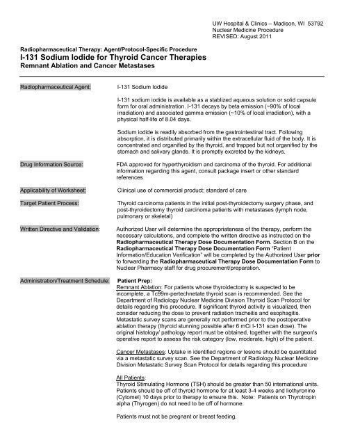 I-131 Sodium Iodide for Thyroid Cancer Therapies - Department of ...