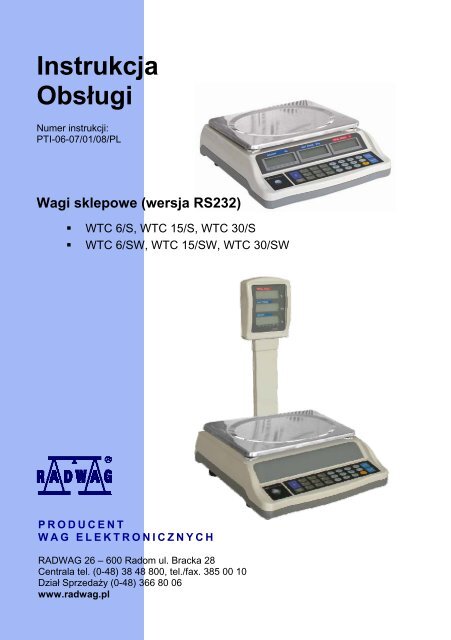 Instrukcja obsÅ ugi - Wagi sklepowe WTC - Radwag