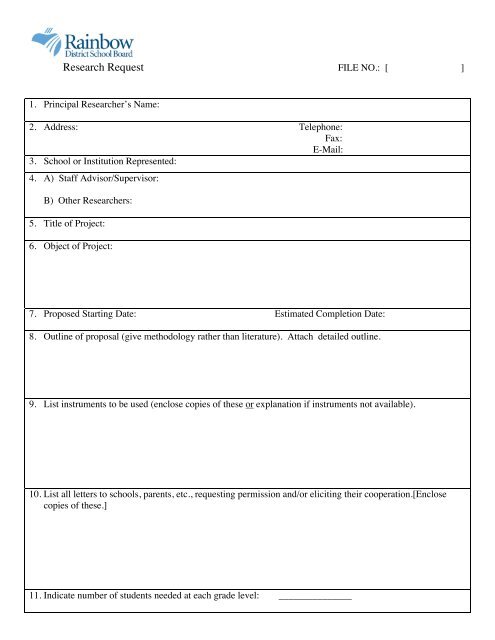 Research Request Form - Rainbow District School Board