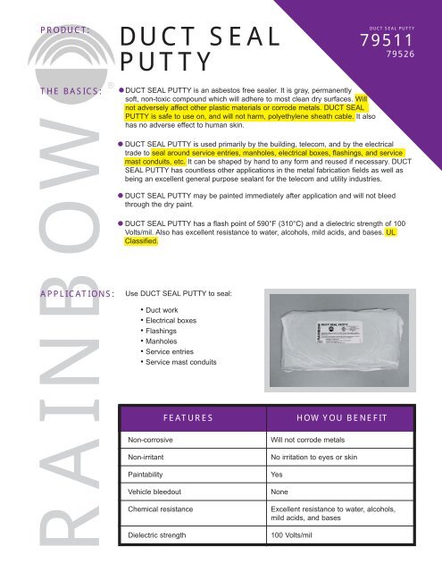 79511 Duct Seal Putty.qxp - Rainbow Tech