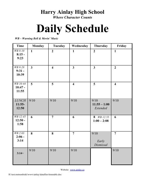 Daily Schedule - Harry Ainlay High School