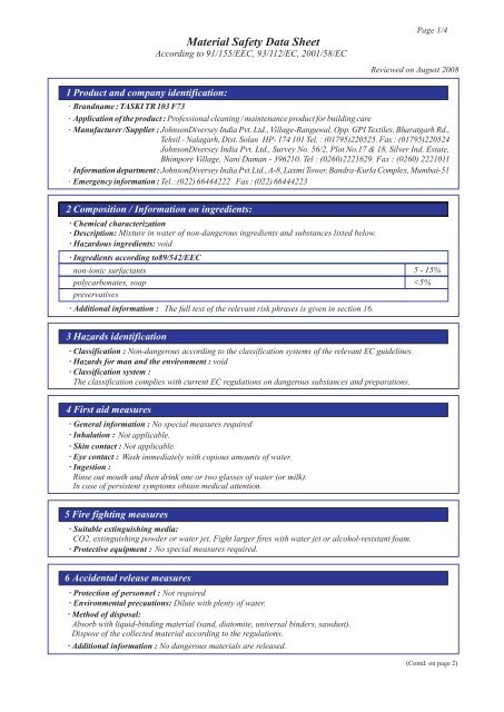 MSDS - TASKI TR 103 F73 with new address - Atco Maart