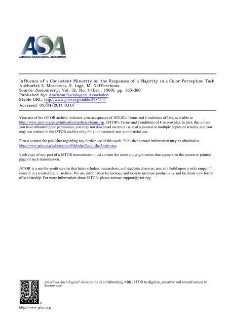 Moscovici on Influence of a Consistent Minority on the Responses of a ...