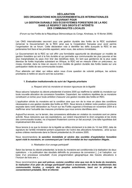 déclaration des organisations non-gouvernementales ...