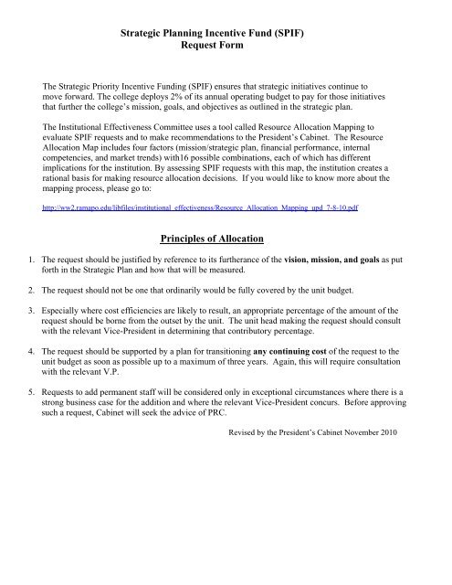 (SPIF) Request Form Principles of Allocation