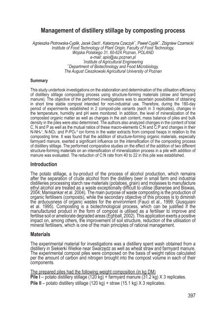 Management of distillery stillage by composting process - Ramiran
