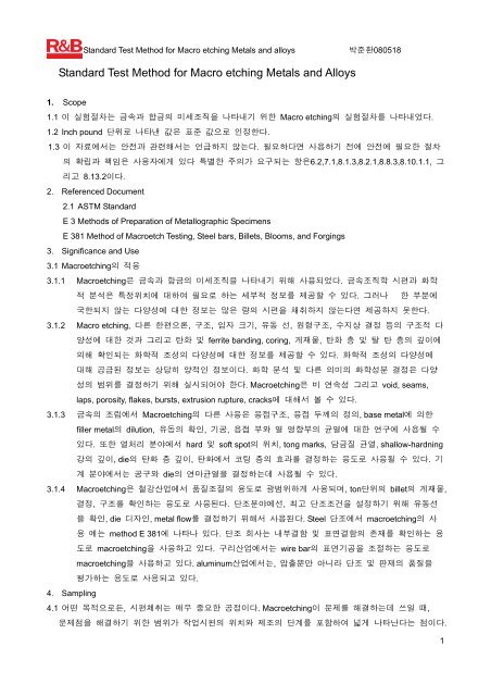 Standard Test Method for Macro etching Metals and Alloys