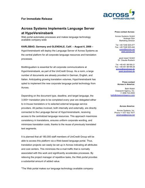 Across Systems Implements Language Server at HypoVereinsbank