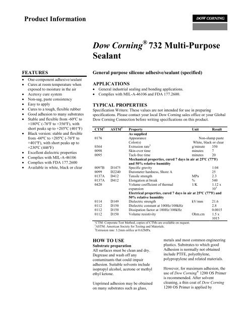 Dow Corning® 732 Multi-Purpose Sealant - Xiameter