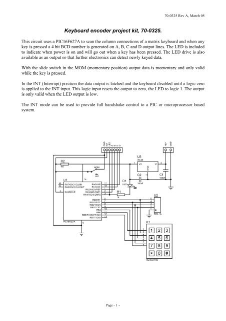 Keyboard encoder project kit, 70-0325. - Rapid Electronics