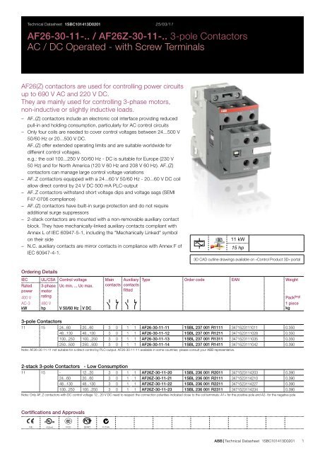 AF26-30-11-.. / AF26Z-30-11-.. 3-pole Contactors AC / DC ... - Abb