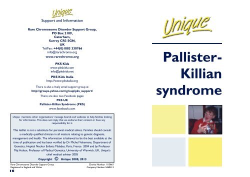 Pallister- Killian syndrome - Unique - The Rare Chromosome ...