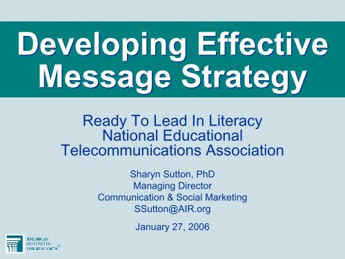 Developing Effective Message Strategy - RarePlanet