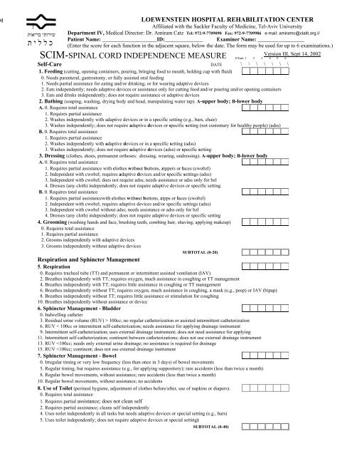 Appendix to Spinal Cord Independence Measure: Comprehensive ...