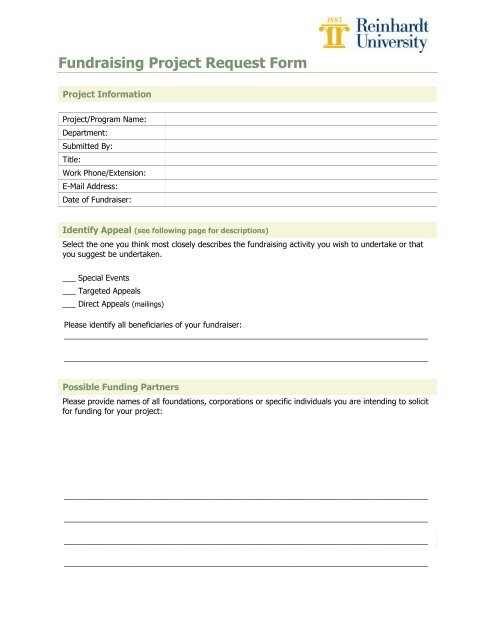 Fundraising Project Request Form - Reinhardt University