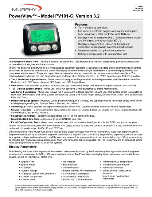 PowerViewâ ¢ - Model PV101-C, Version 3.2 - VDO Marine