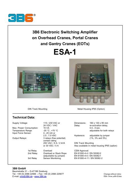3B6 Electronic Switching Amplifier on Overhead Cranes ... - Rekarma
