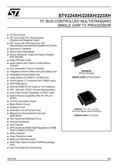 i2c bus-controlled multistandard single chip tv processor