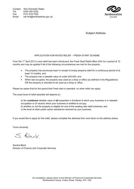 Fresh Start Scheme application form - Renfrewshire Council