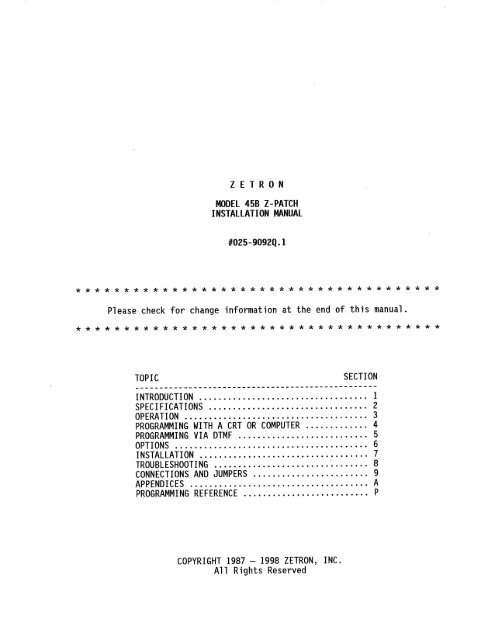 Zetron 45b Z Patch Installation Manual The Repeater Builders