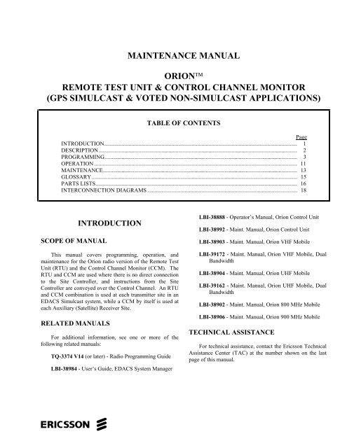 ORION REMOTE TEST UNIT & CONTROL CHANNEL MONITOR