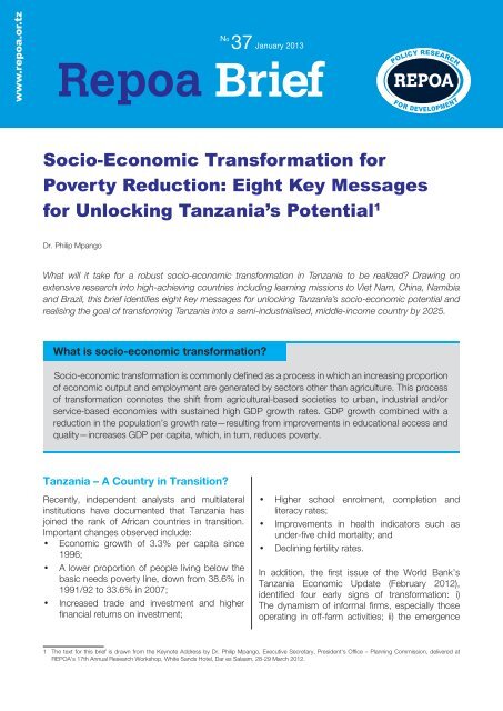 Socio-Economic Transformation for Poverty Reduction ... - Repoa