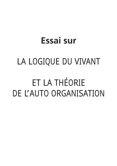 LA LOGIQUE DU VIVANT - 1 - Res-Systemica