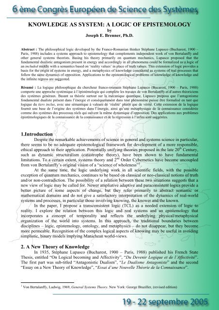 a transconsistent logic for emergent systems - Res-Systemica - Afscet