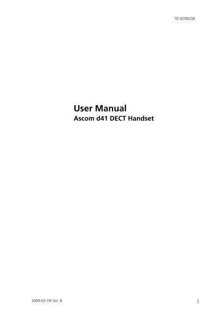 User Manual, Ascom d41 DECT Handset, TD 92582GB