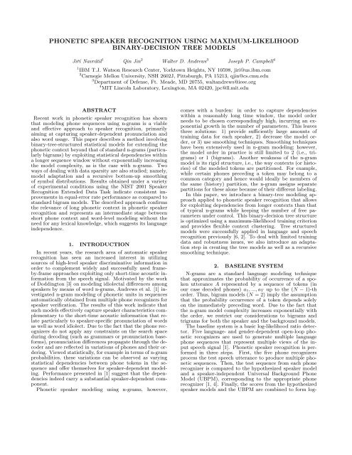 Phonetic Speaker Recognition Using Maximum Likelihood Citeseerx