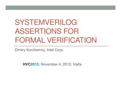 Systemverilog Assertions For Formal Verification Ibm Research