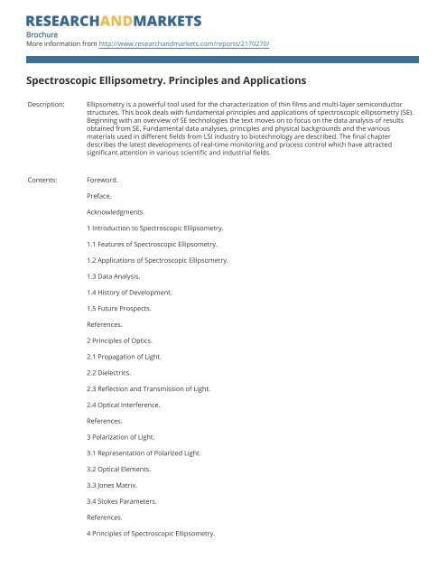 Spectroscopic Ellipsometry. Principles and Applications